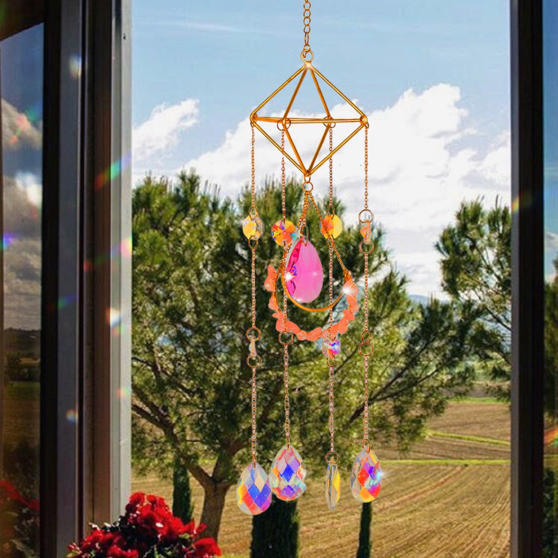 Sun Catcher Crystal Prism, Sun Catcher for Windows Hanging, Rainbow ...