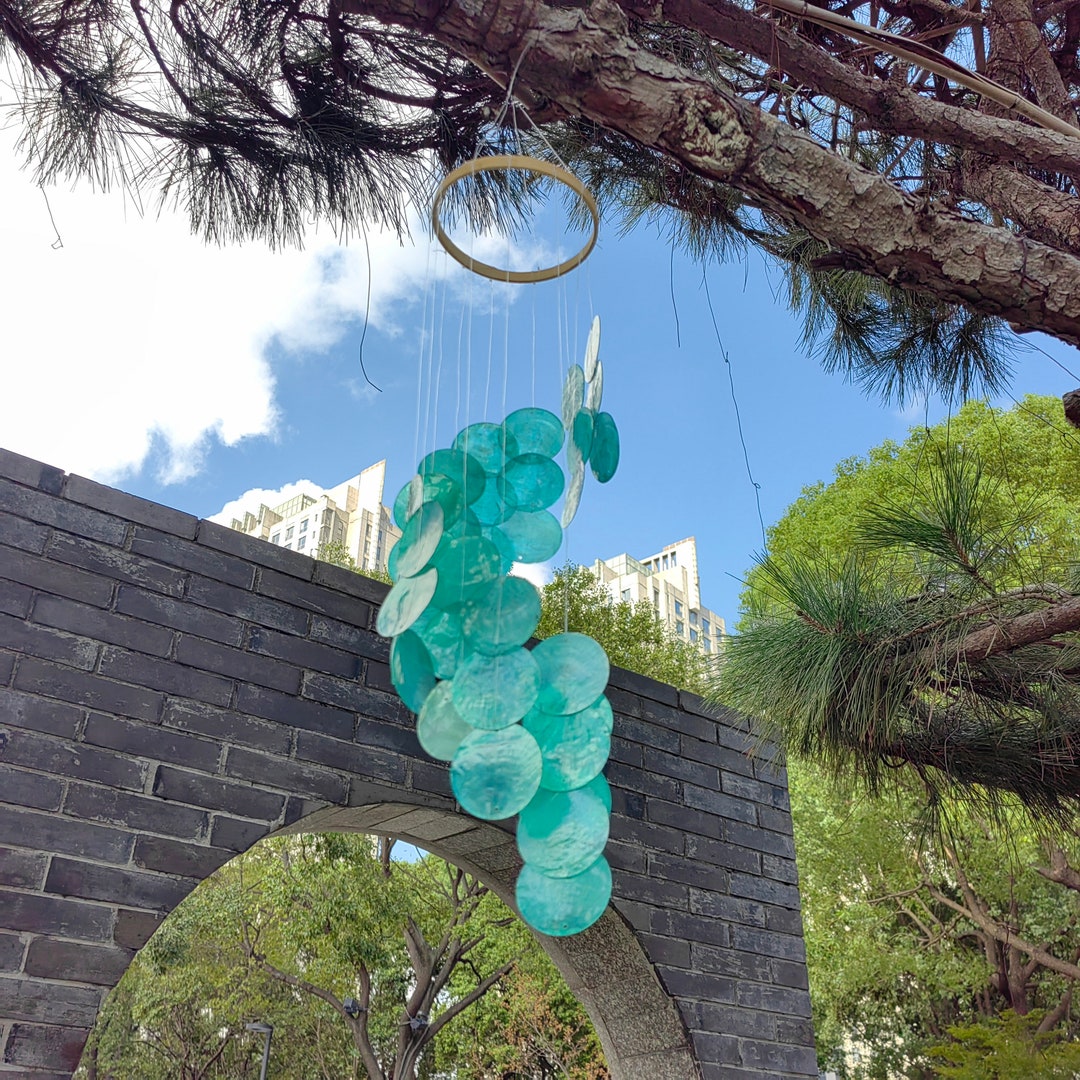 Blue Seashell Wind Chime, Capiz Shell Mobile Wind Chime, Hanging ...