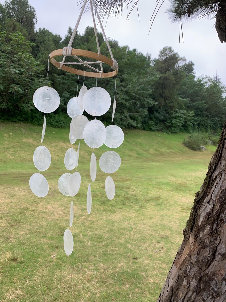White Capiz Shell Wind Chimes, Hanging Decoration for Window, Capiz ...