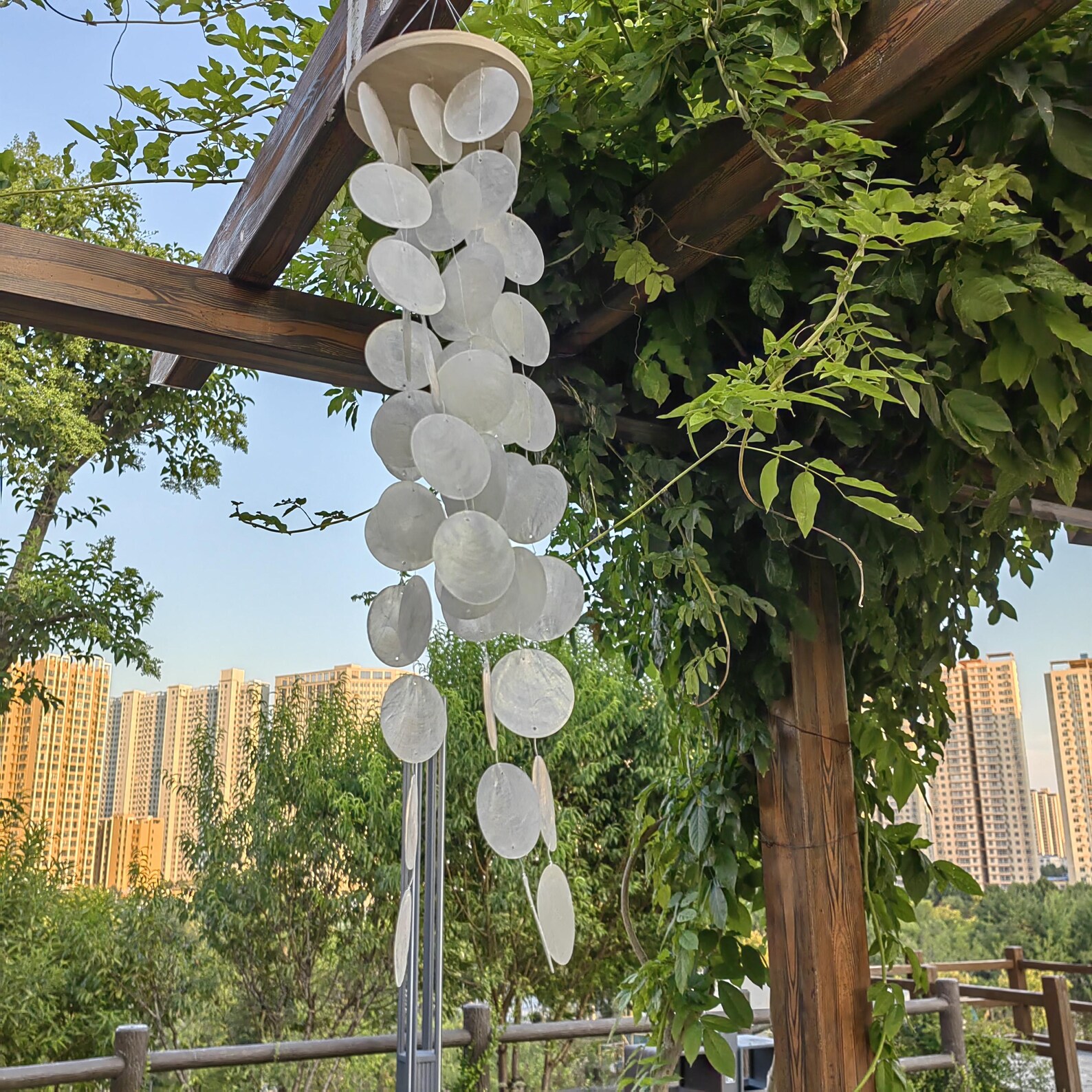 White Round Beach Coast Glass Shells, White Round Capiz Shell Wind ...
