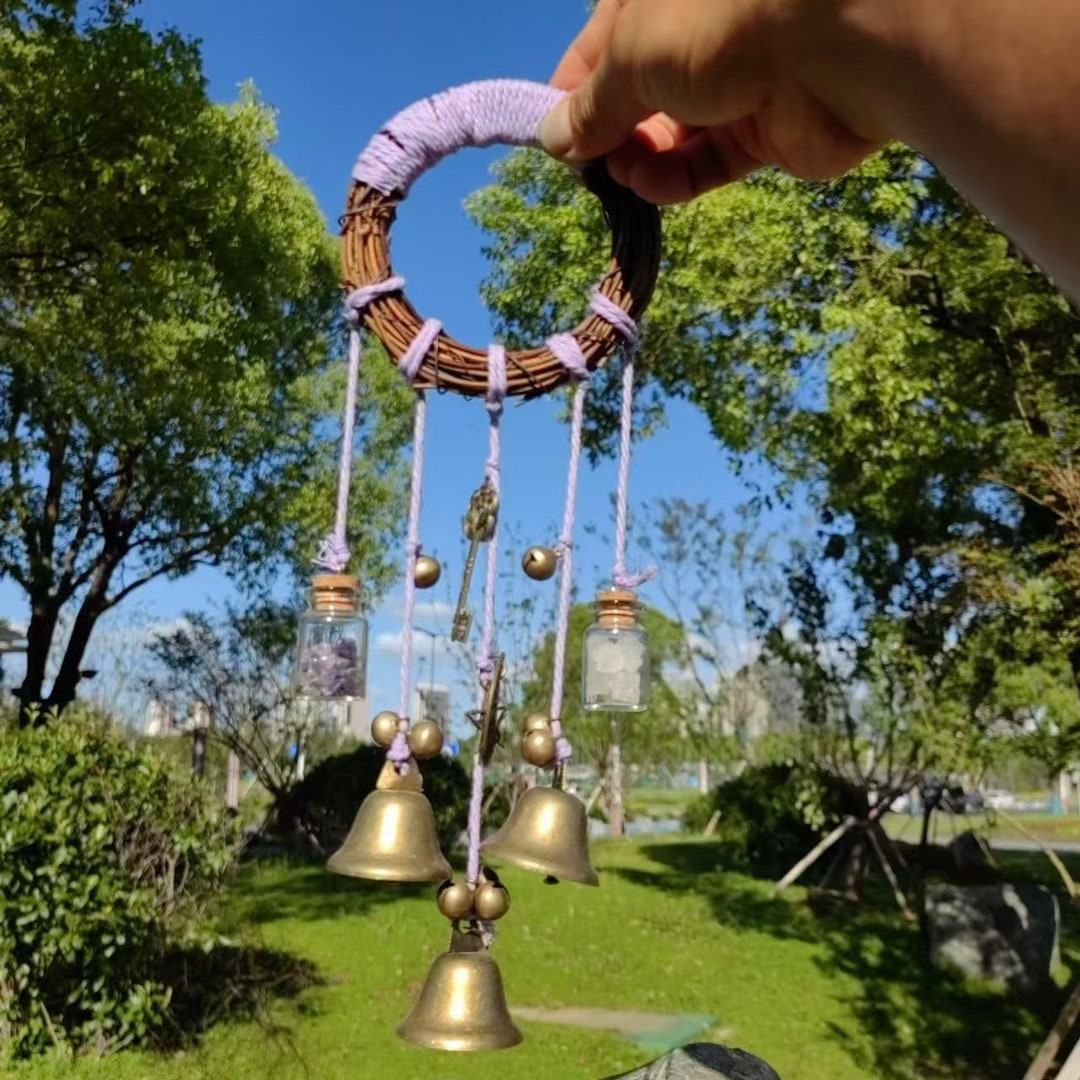 Purple Witch Bell Wreath, Witch Bells for Door Protection, Hanging Door ...