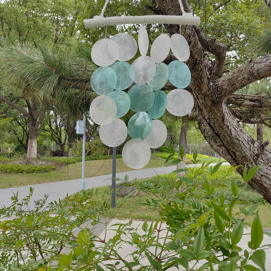 Handmade Blue Capiz Round Shell Windchimes, Hanging Shell Mobile ...