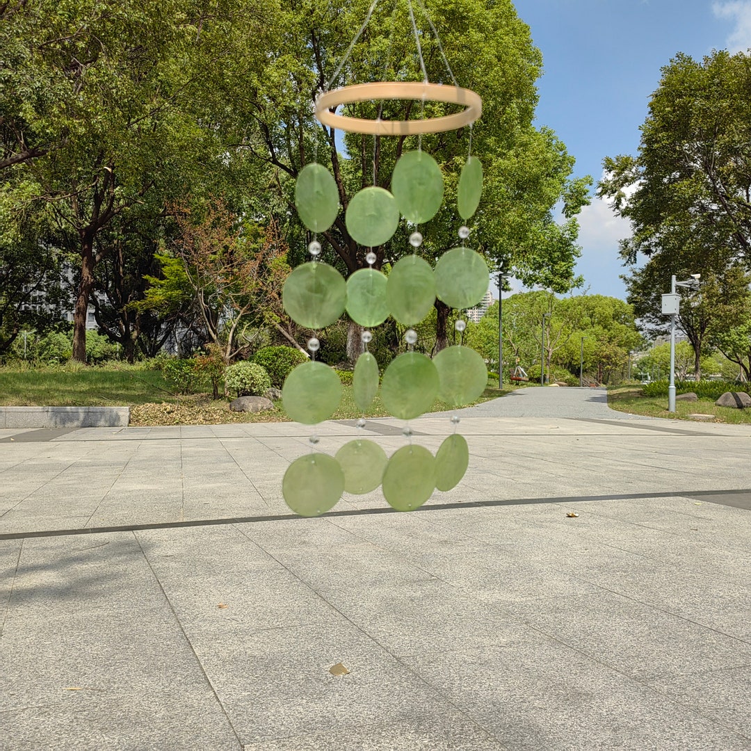 Green Capiz Shell Wind Chimes for Outside, Colorful Sea Glass Capiz ...