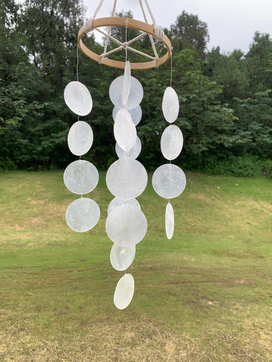 White Capiz Shell Wind Chimes, Hanging Decoration for Window, Capiz ...