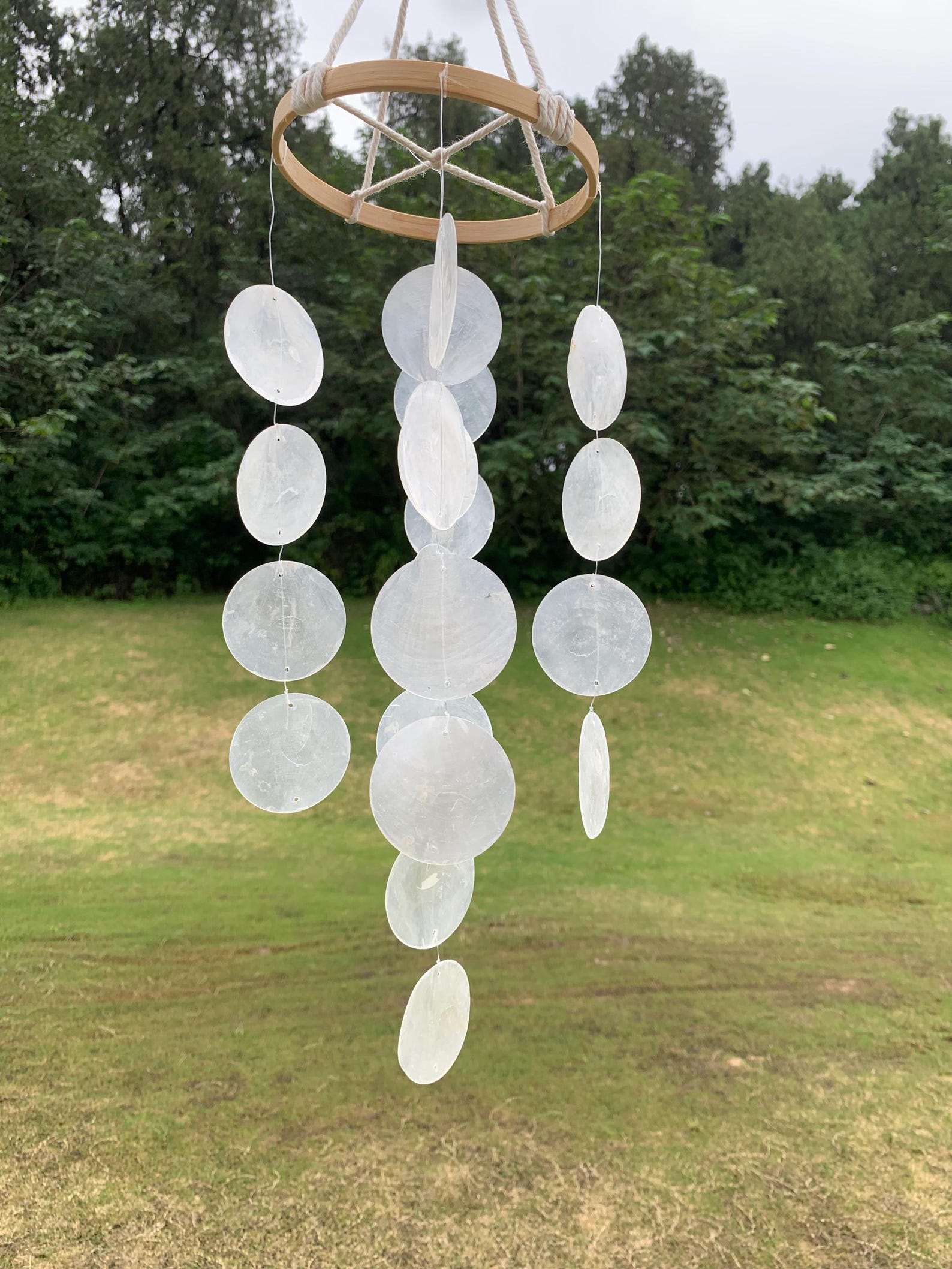 White Capiz Shell Wind Chimes, Hanging Decoration for Window, Capiz ...