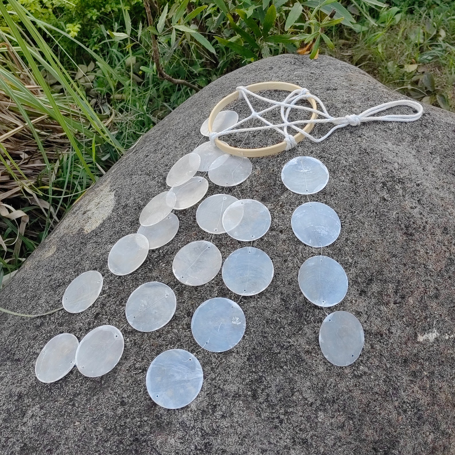 White Capiz Shell Wind Chimes, Hanging Decoration for Window, Capiz ...