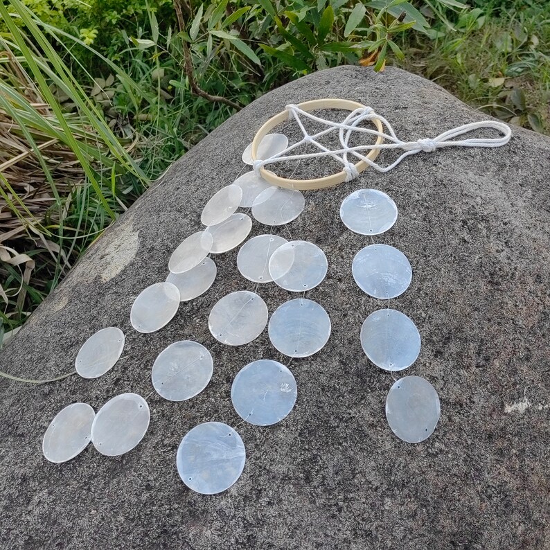 White Capiz Shell Wind Chimes, Hanging Decoration for Window, Capiz ...
