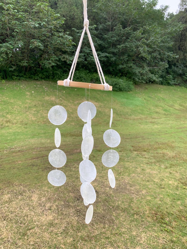 White Capiz Shell Wind Chimes, Hanging Decoration for Window, Capiz ...