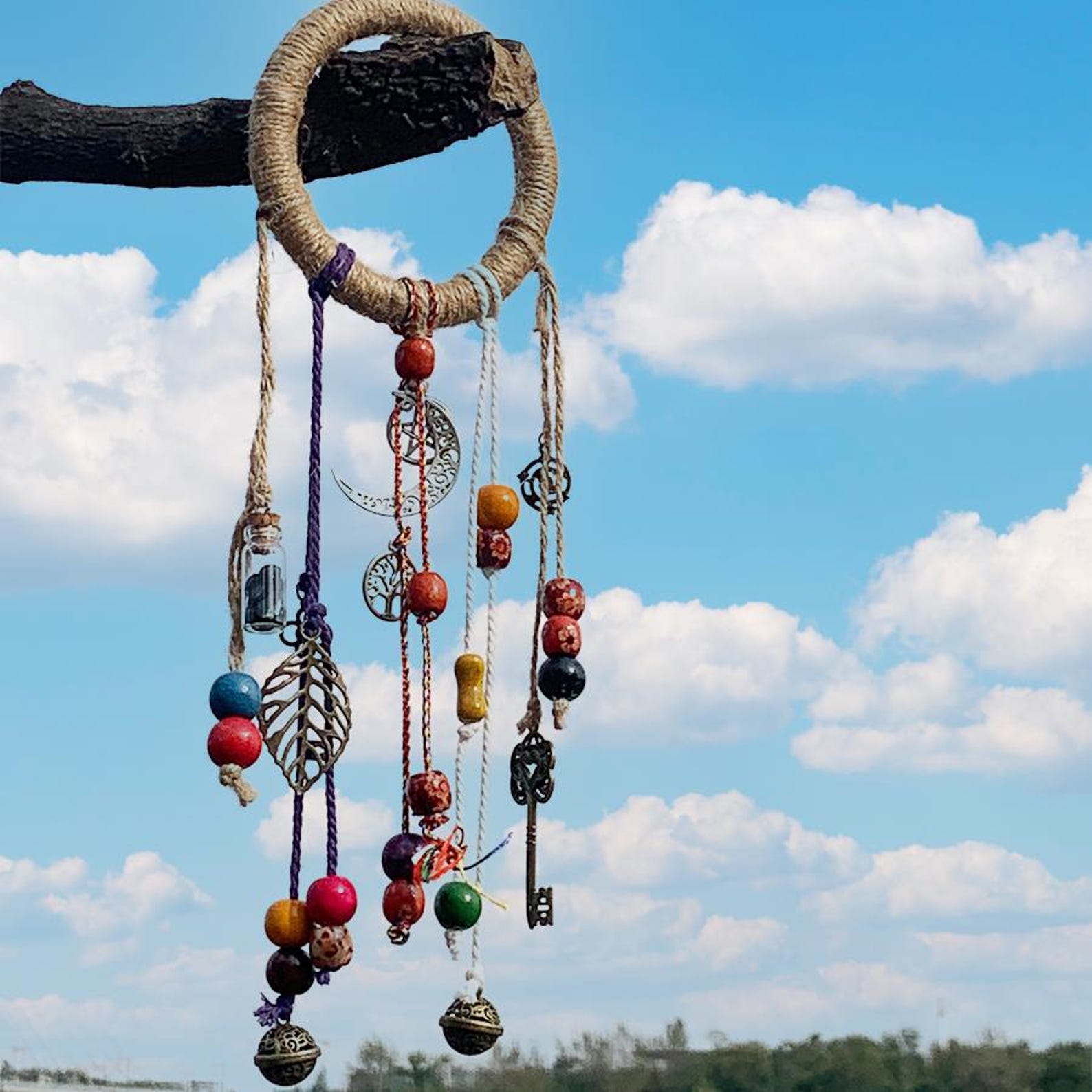 Hemp Loop Witch Bells for Garden, Colorful Witch Bells and Wind Chime ...