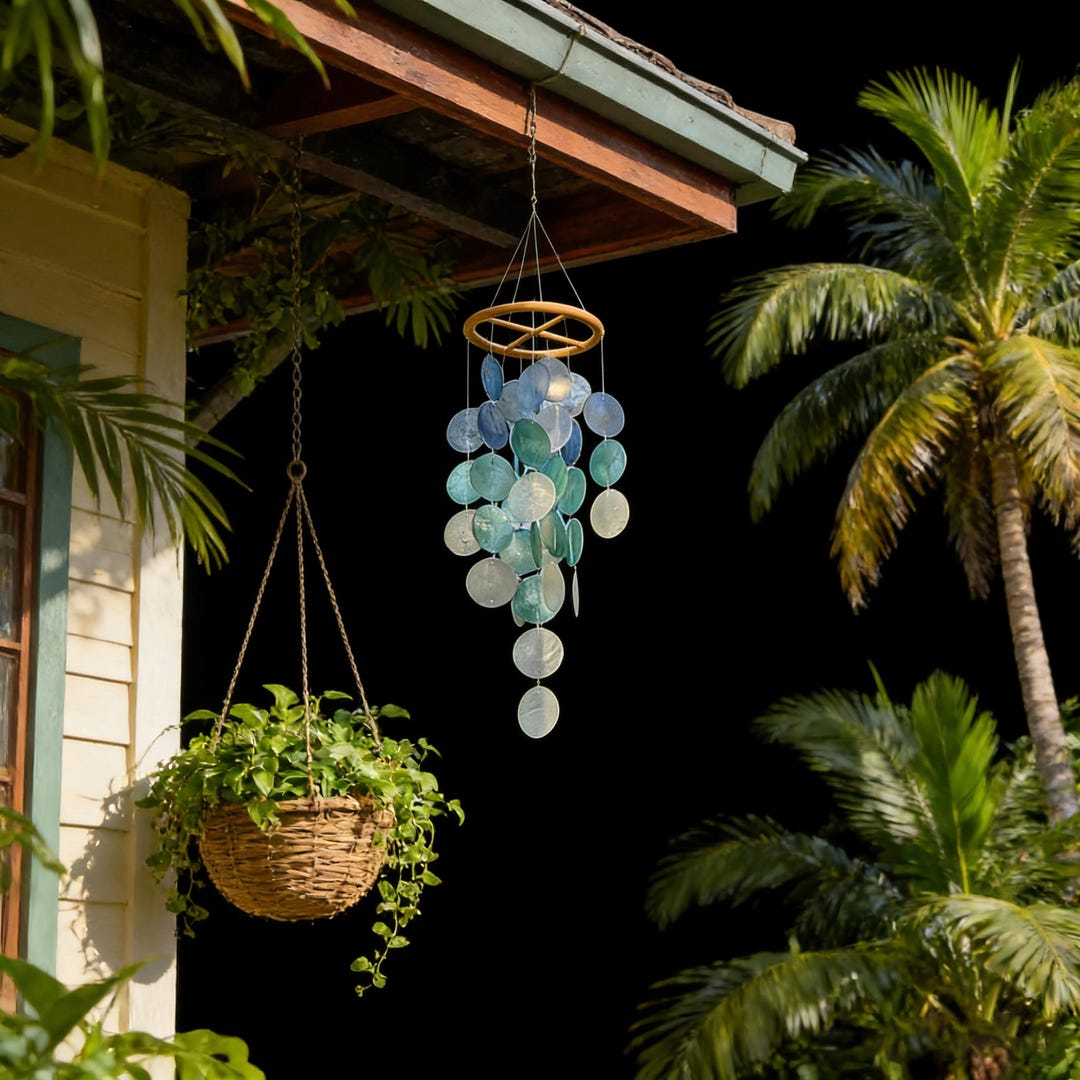 Handmade Blue & White Seashell Wind Chime, Natural Ocean Beach Decor ...
