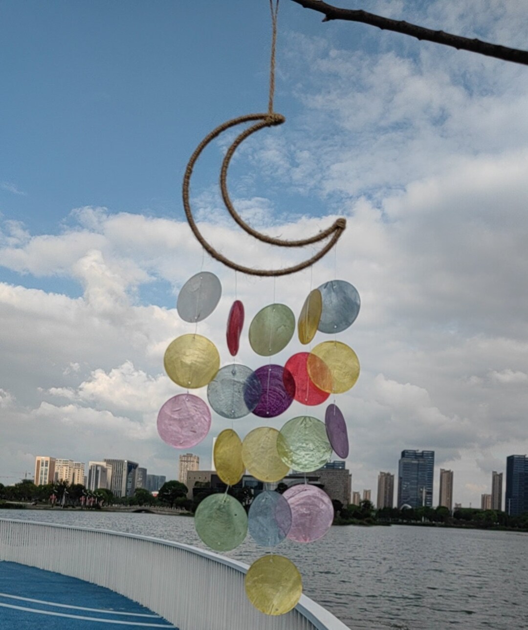 Colorful Capiz Shell Wind Chime, Moon Capiz Shell Chimes, Home Decor ...