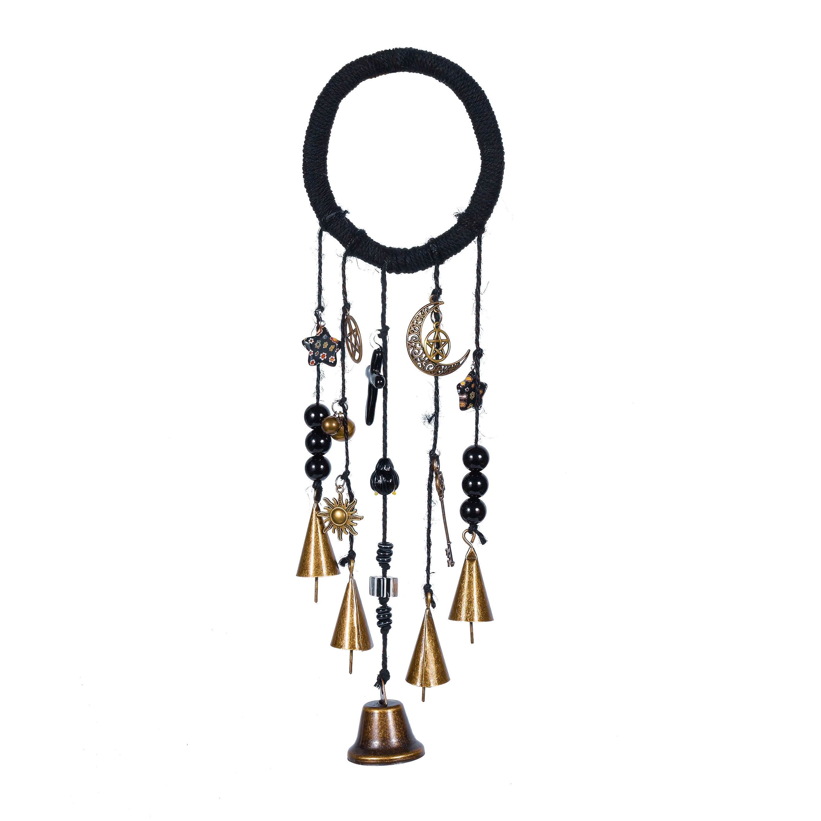 Entry Way Protection Bells, Black Loop Chime With 5 Brass Bells Door ...