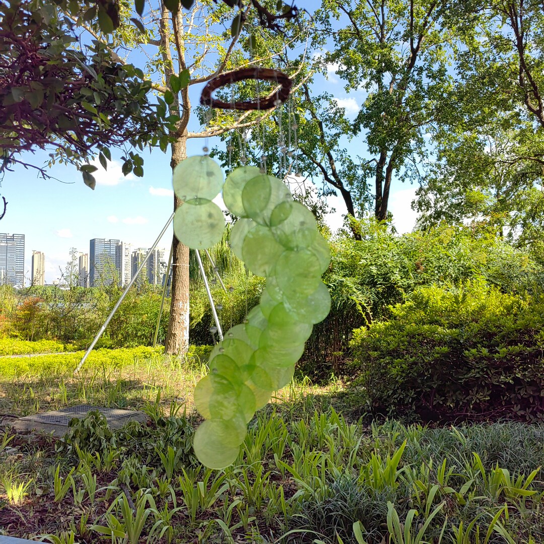 Green Helix Wind Chime, Spiral Green Capiz Shell Wind Chimes, Home ...
