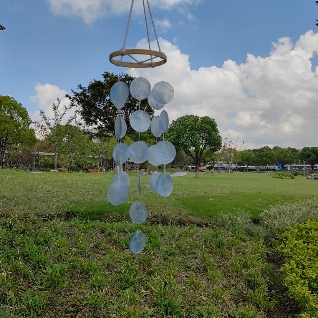 Light Blue Capiz Shell Wind Chimes, Capiz Shell Mobile, Ocean Shell ...