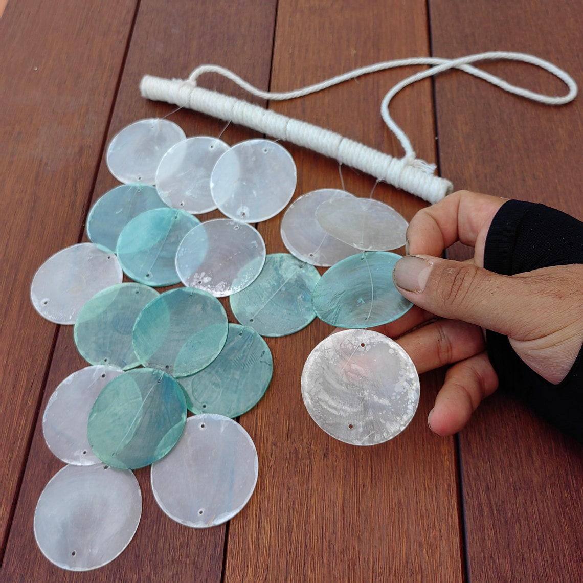 Handmade Blue Capiz Round Shell Windchimes, Hanging Shell Mobile ...