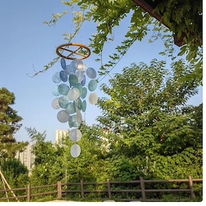 Handmade Blue & White Seashell Wind Chime, Natural Ocean Beach Decor ...