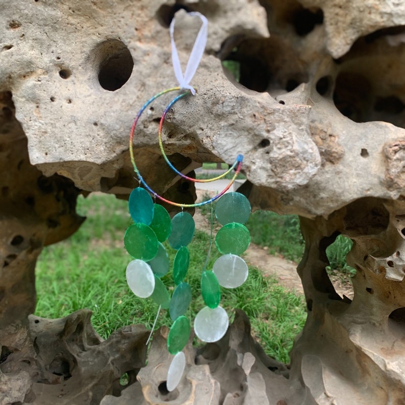 Moon Shell Sun Catcher Wind Chime, Beach Wind Chime, Handmade Capiz ...
