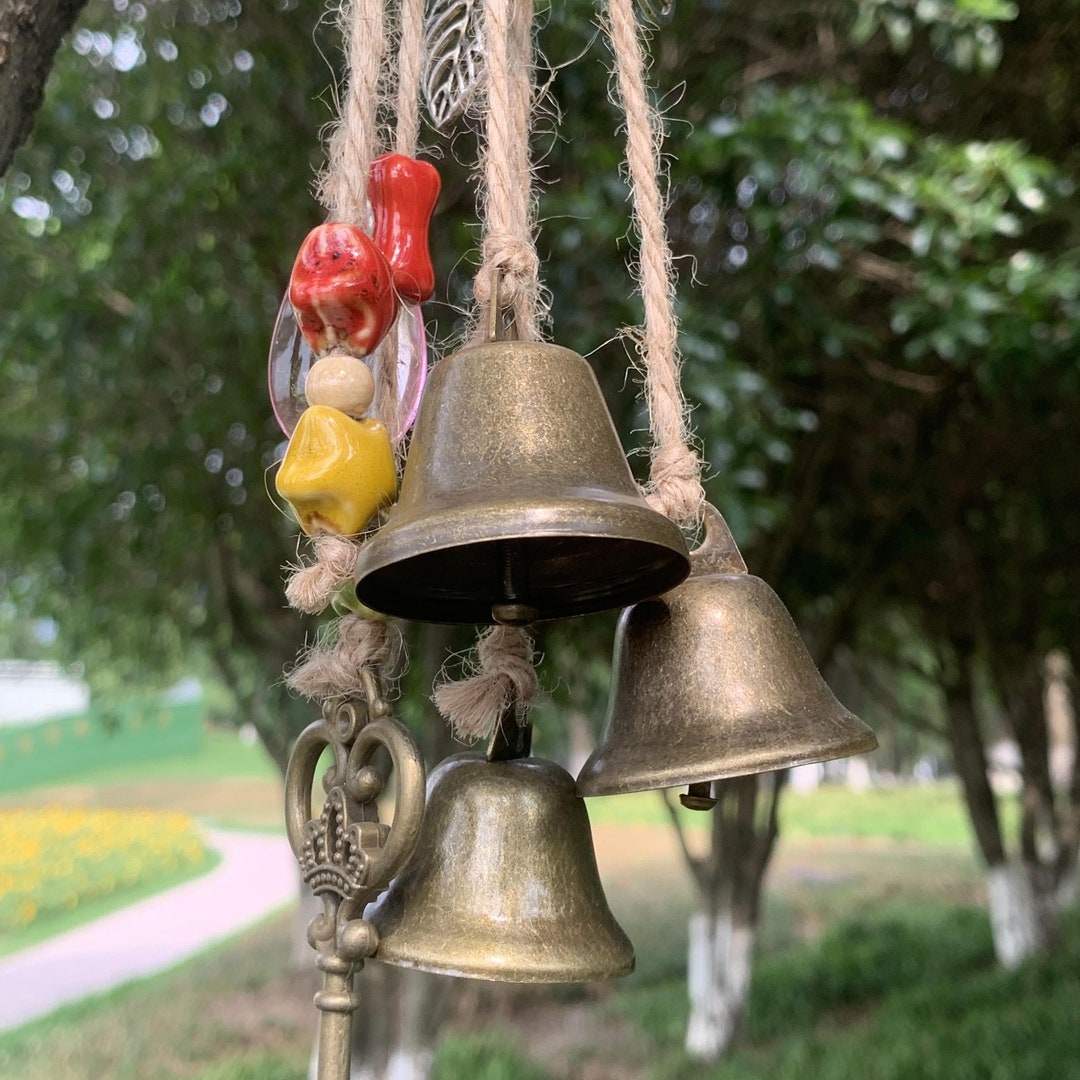 Village Bells on a Rope， Bell Chime， Garden Decor，vintage Brass Bells ...