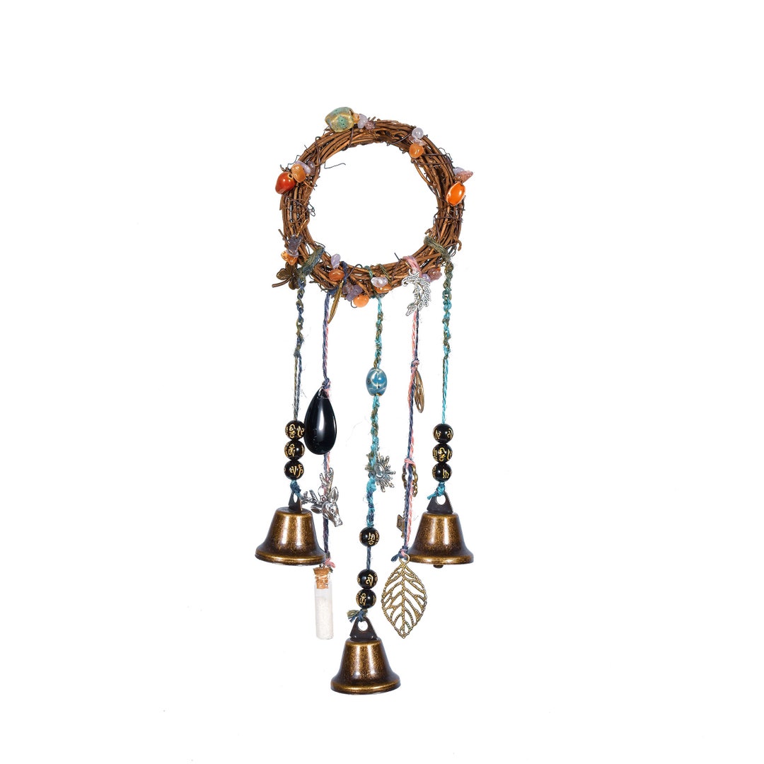 Crystal Stones Witch Bells Wreath, Magic Pentagram, Witches Charm Bells ...