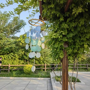 Handmade Blue & White Seashell Wind Chime, Natural Ocean Beach Decor ...