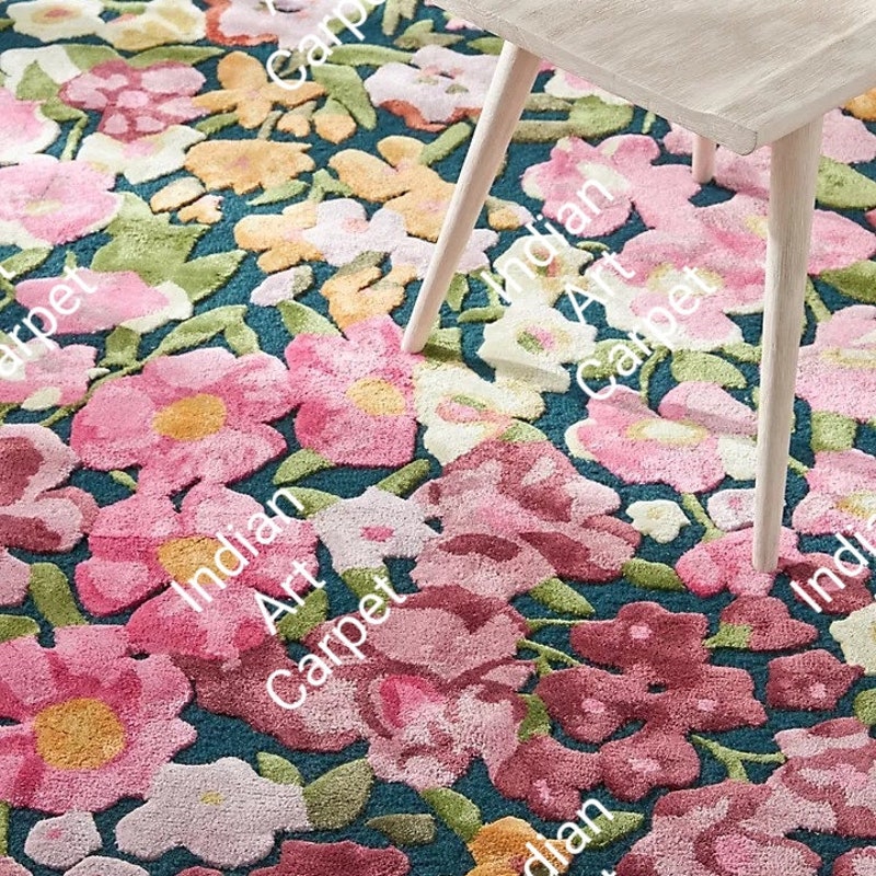Pink Floral Rug - Etsy