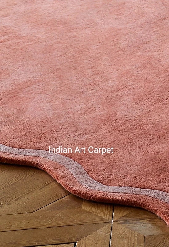 Irregular Shape Rug Scallop Wool Rug Watermelon Pink Hand - Etsy
