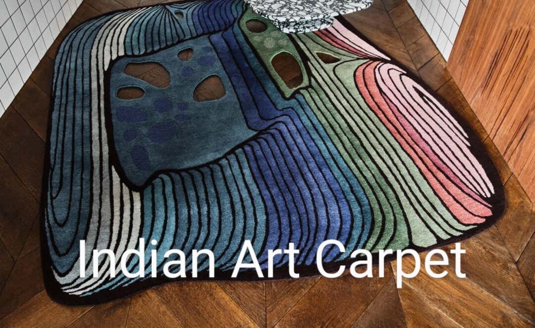 Abstract Irregular Shaped Rug, Colorful Hand-tufted 100% Wool Area Rug ...