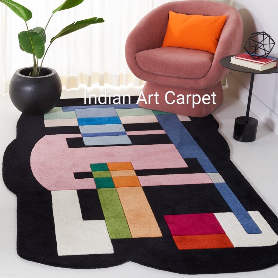Irregular Unique Modern Rug Wool Handmade Area Rug Odd Shaped Rug Ombre ...
