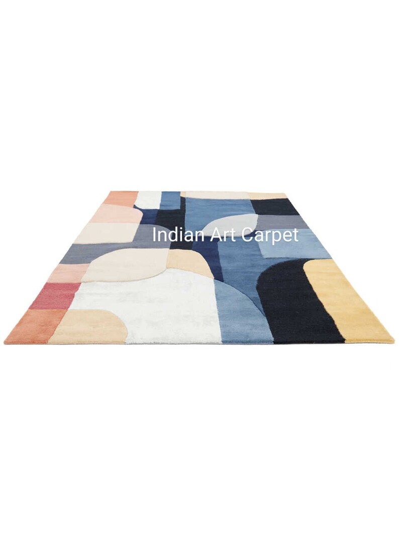 Handmade Mid Century Modern Wool Rug in Abstract Colorful - Etsy