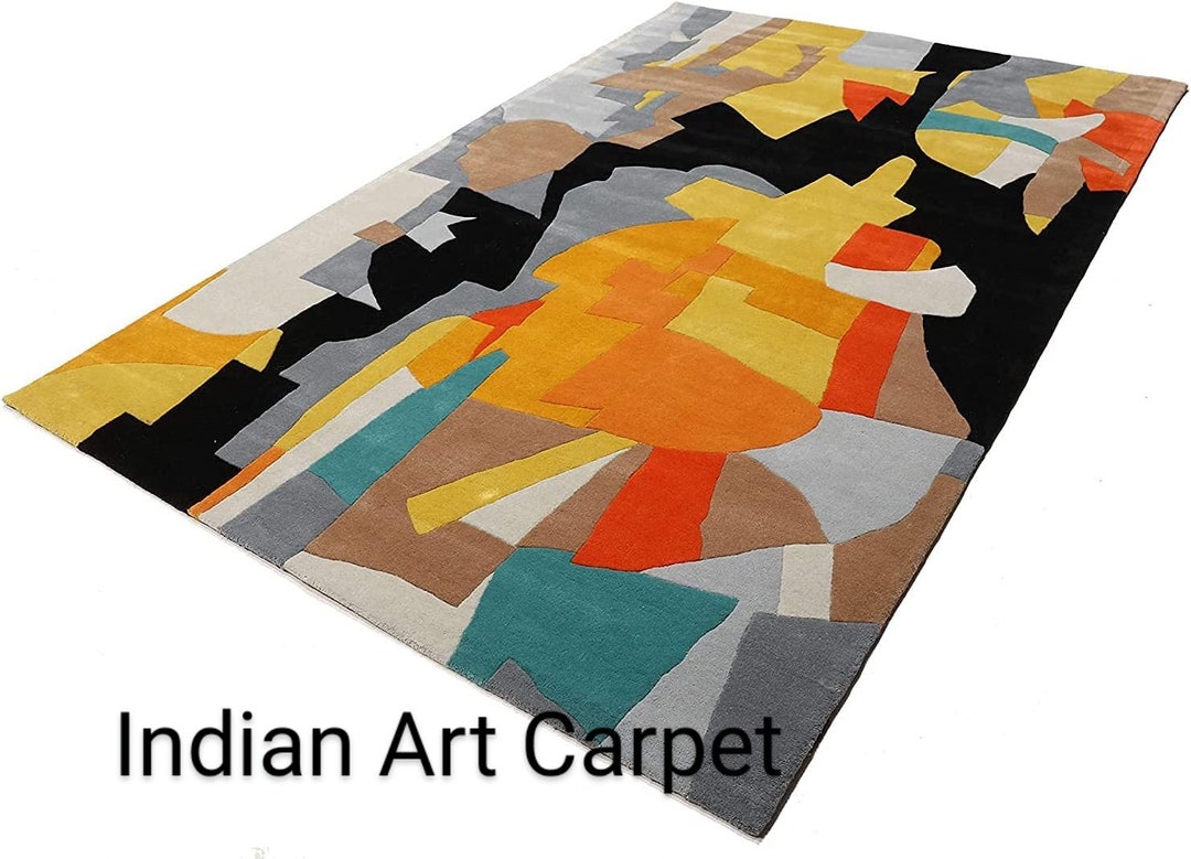 Modern Art Abstract Wool Rug Vibrant Colorful Area Rug for Bedroom ...