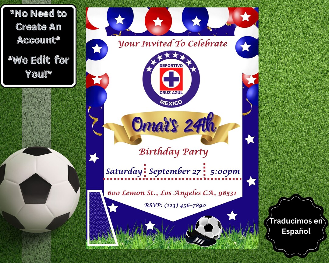 Editable Cruz Azul Invitation | Soccer Birthday Invitation | Invitation ...