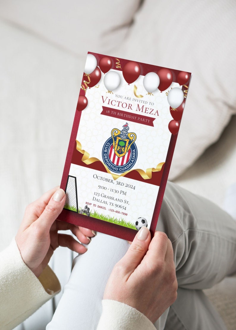 Invitación de cumpleaños de fútbol de Chivas de Guadalajara editable ...