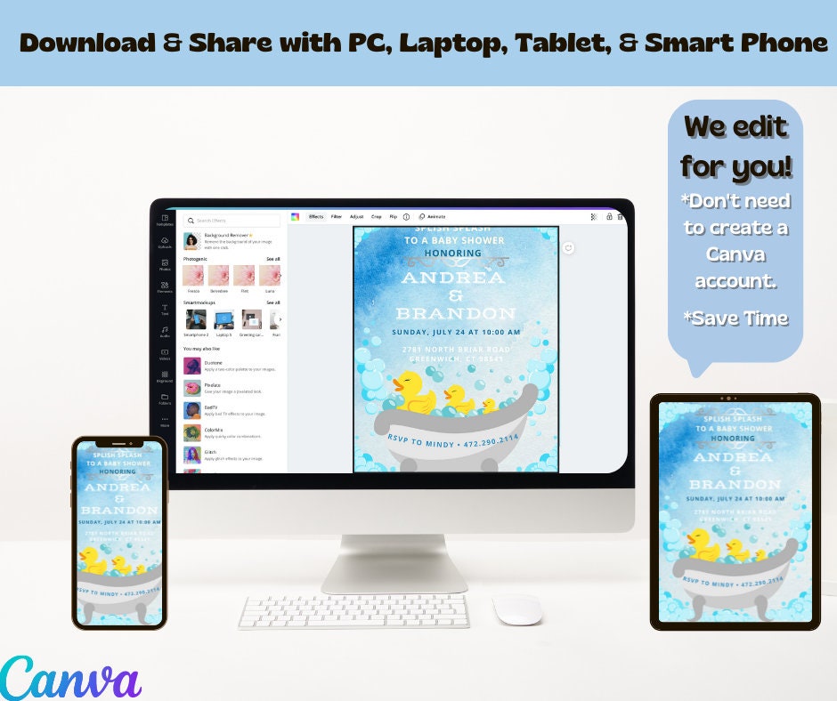 Editable Rubber Ducky Splish Splash in a Bathtub With Bubbles Template ...