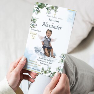 Editable Baptism With Picture Angel Wings, White Flowers Clouds Digital ...
