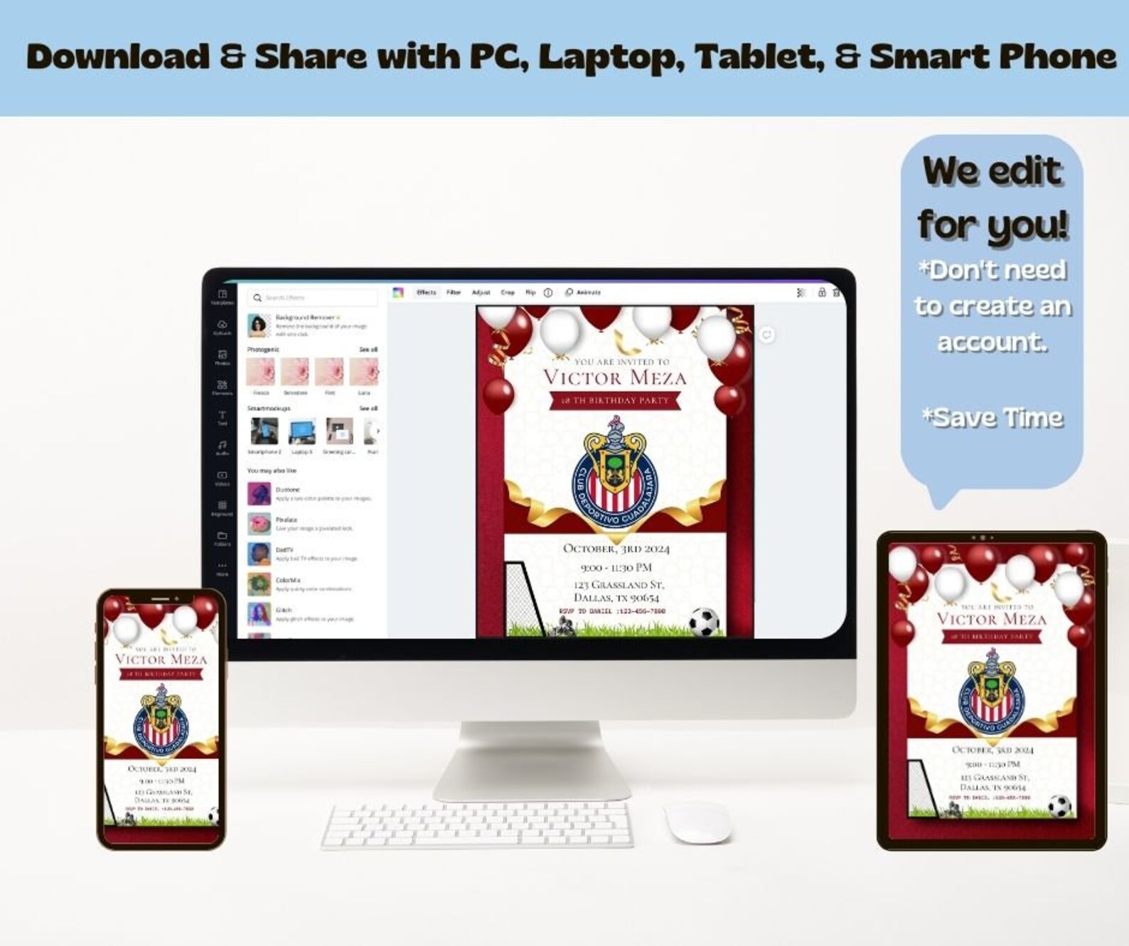 Editable Chivas De Guadalajara Soccer Birthday Invitation | Digital ...