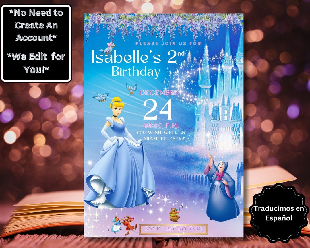 Editable Cinderella Birthday Invitation, Printable Birthday Invitation ...