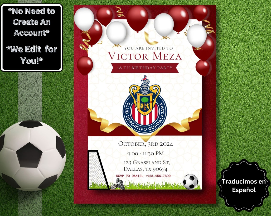 Editable Chivas De Guadalajara Soccer Birthday Invitation | Digital ...