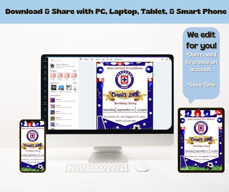 Editable Cruz Azul Invitation | Soccer Birthday Invitation | Invitation ...
