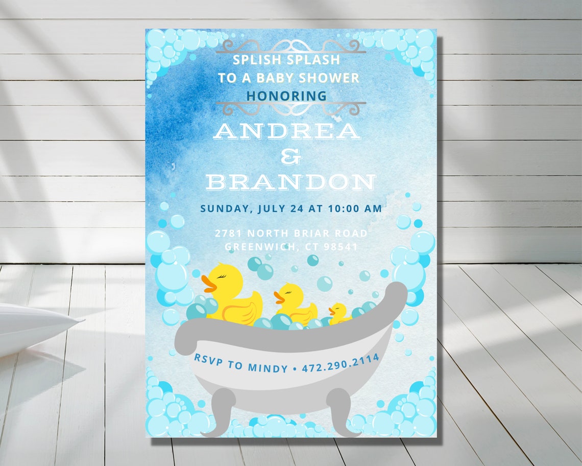 Editable Rubber Ducky Splish Splash in a Bathtub With Bubbles - Etsy
