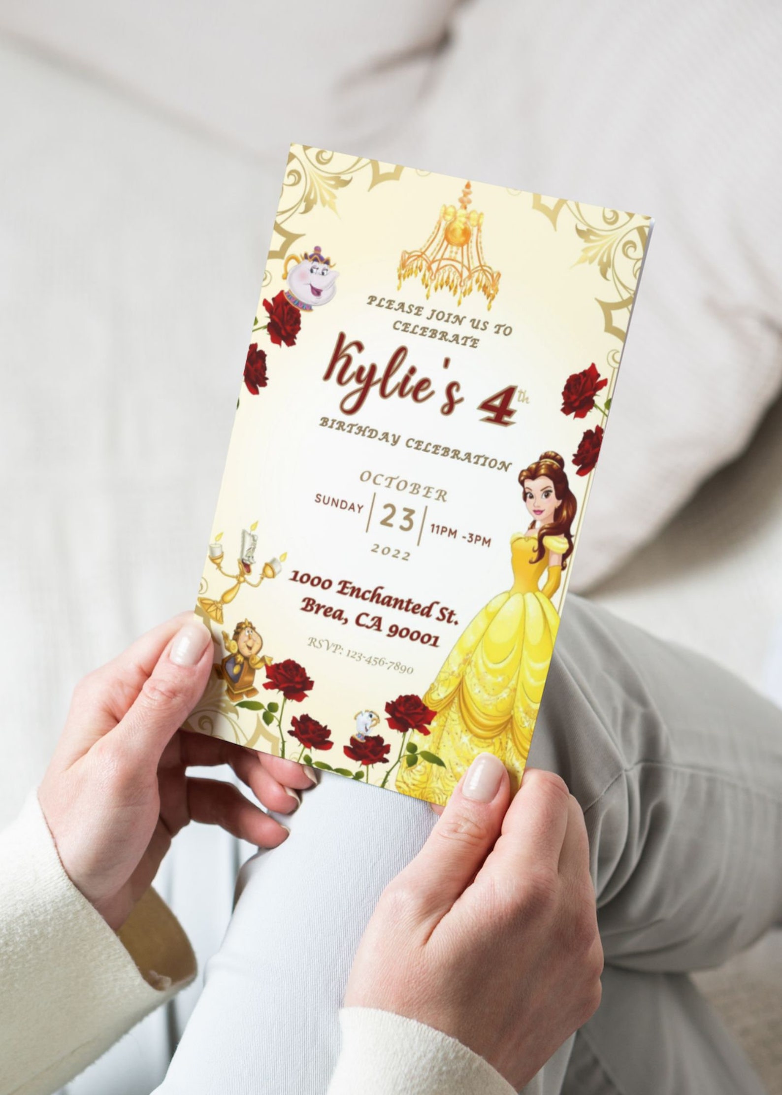 Editable Princess Belle Birthday Invitation, Belle Rose Invite ...