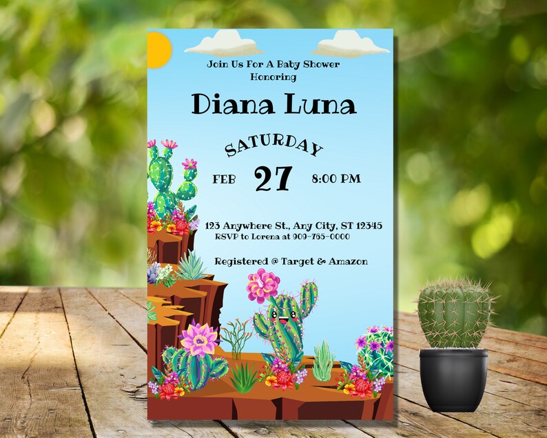 Editable Floral Cactus Template Instant Download Baby Shower - Etsy