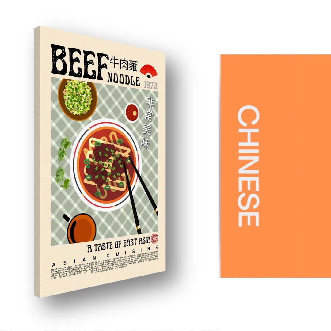 Beef Canvas Poster Retro Style, Chinese Food Wall Art Food Prints ...