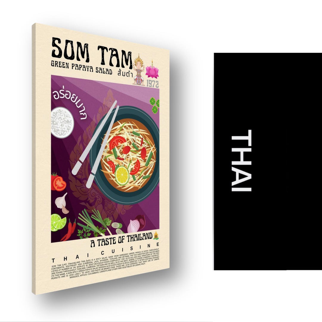 Som Tam Canvas Retro Food Poster, Thailand Food Wall Art, Vintage Thai ...