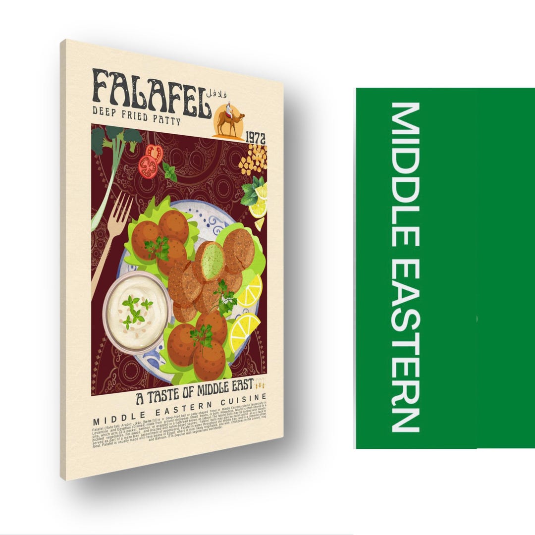 Falafel Canvas Poster Retro Style, Middle Eastern Food Wall Art, Middle ...