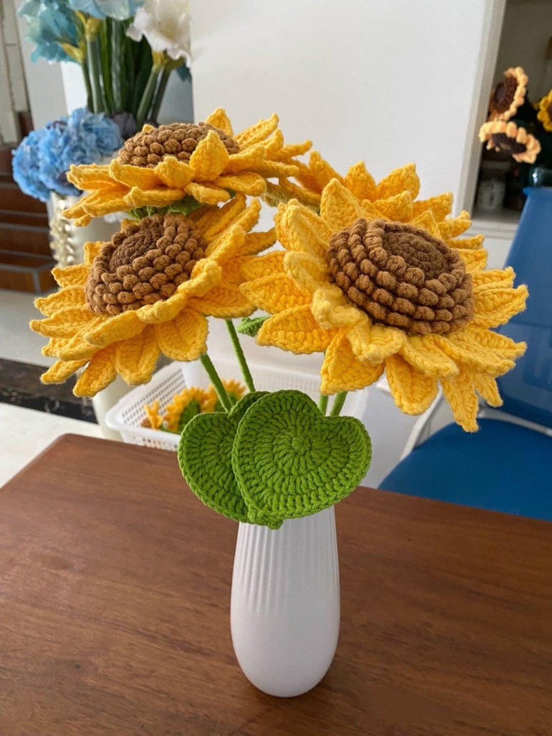 Crochet Sunflower Bouquet Beautiful Room Decor Knitted Flowers - Etsy