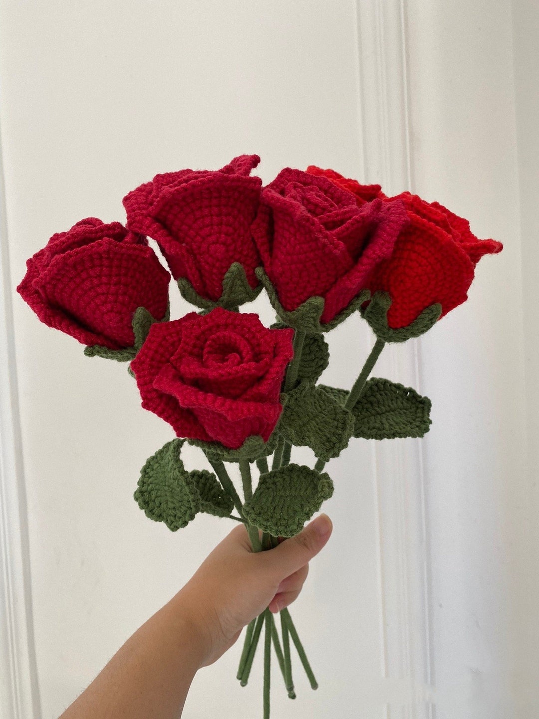 Crochet Rose Flower Bouquet Beautiful Room Decor Knitted Flowers - Etsy