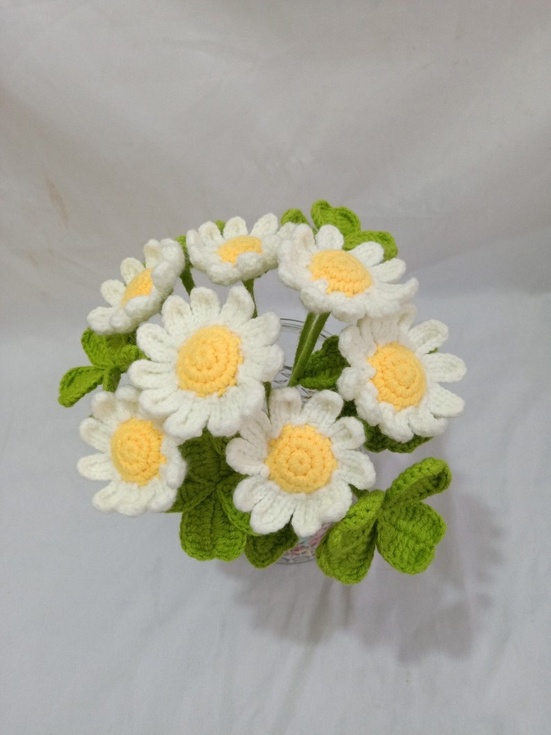 Crochet Daisy Flower Bouquet Beautiful Room Decor Knitted Flowers - Etsy