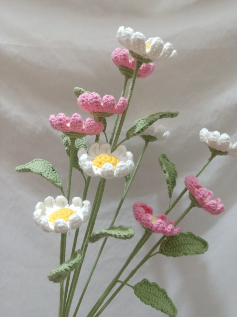 Crochet Daisy Flower Bouquet Beautiful Room Decor Knitted Flowers - Etsy
