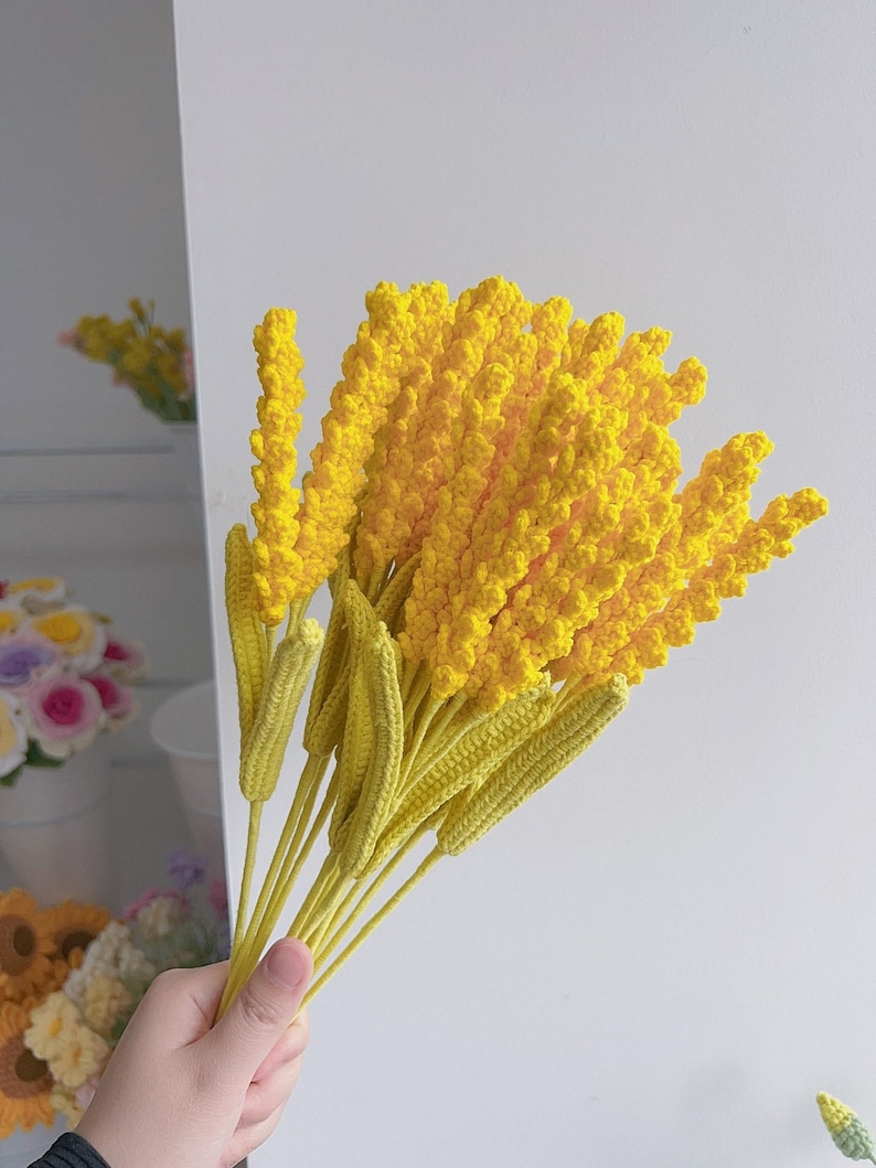 Crochet Wheat Flower Bouquet Beautiful Room Decor Knitted Flowers - Etsy