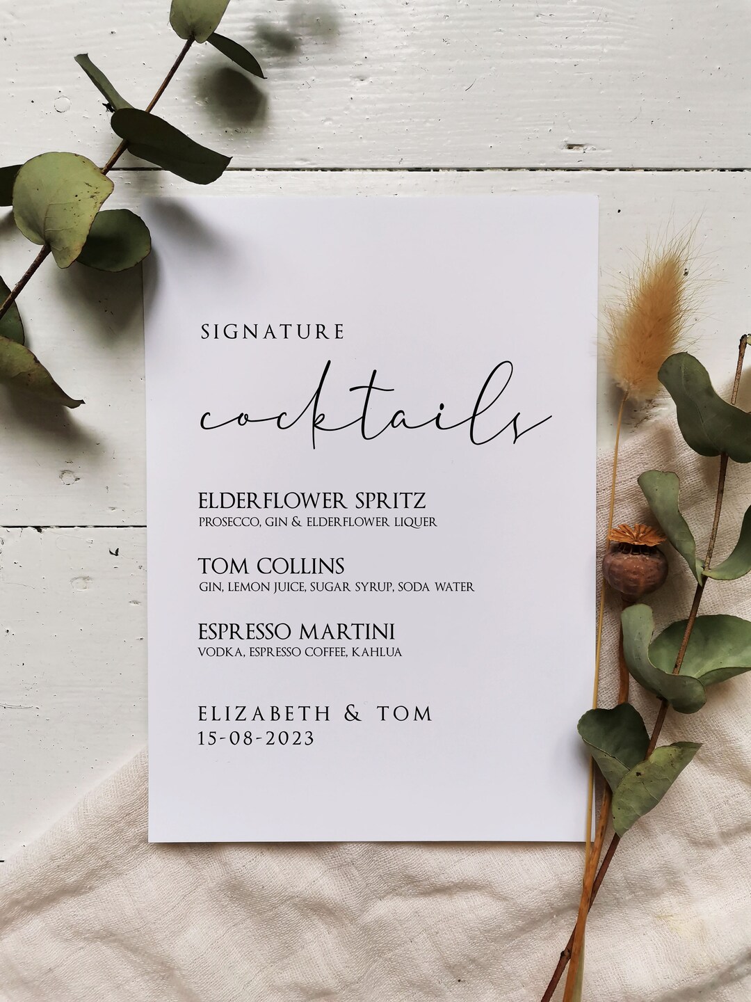 Signature Cocktail Wedding Menu - Personalised - Drinks Menu - Sign ...